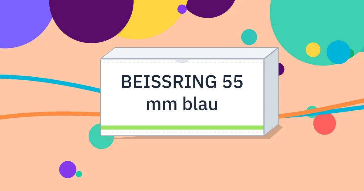 Symbolbild: Packung mit der Aufschrift BEISSRING 55 mm blau (PZN 01724450) – Verfügbarkeit und Bezug in Apotheken in Frankfurt am Main