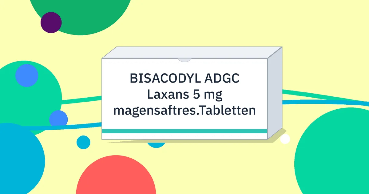 Symbolbild: Packung mit der Aufschrift BISACODYL ADGC Laxans 5 mg magensaftres.Tabletten (PZN 18026572) – Verfügbarkeit und Bezug in Apotheken in Frankfurt am Main