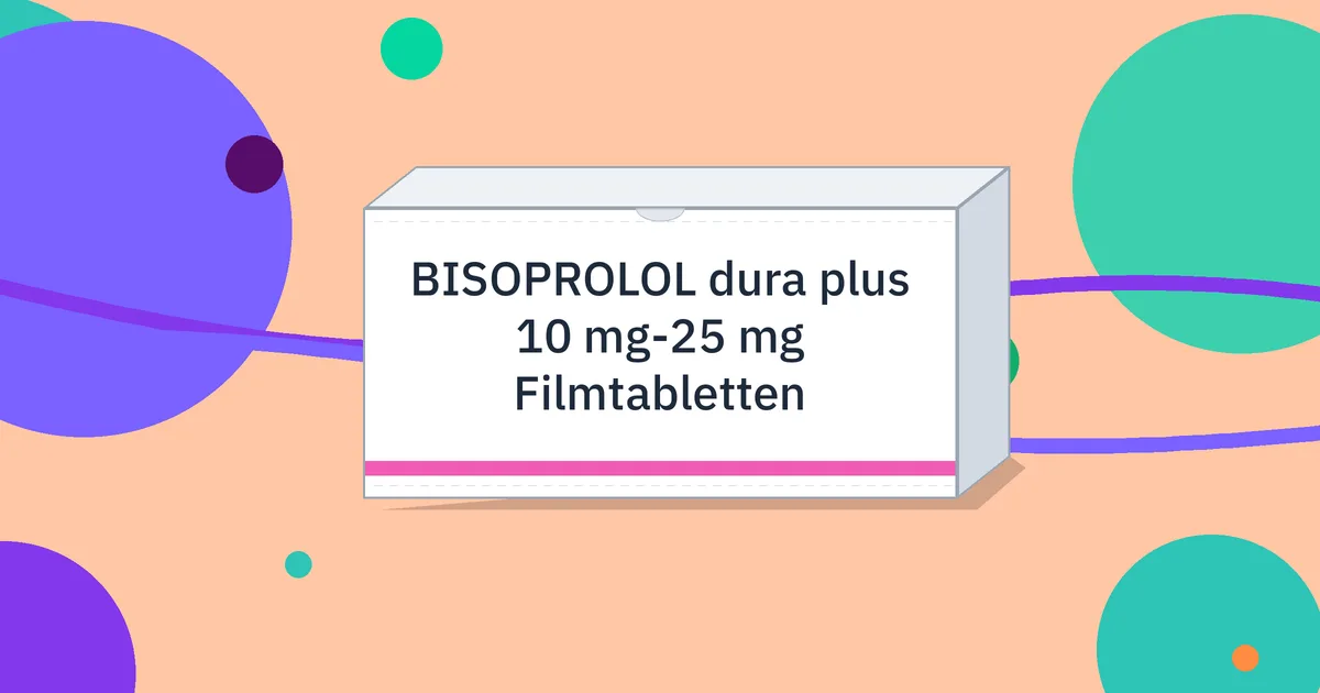 Symbolbild: Packung mit der Aufschrift BISOPROLOL dura plus 10 mg-25 mg Filmtabletten (PZN 04837901) – Verfügbarkeit und Bezug in Apotheken in Frankfurt am Main