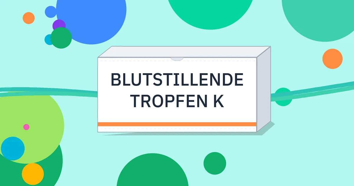 Symbolbild: Packung mit der Aufschrift BLUTSTILLENDE TROPFEN K (PZN 08636878) – Verfügbarkeit und Bezug in Apotheken in Frankfurt am Main