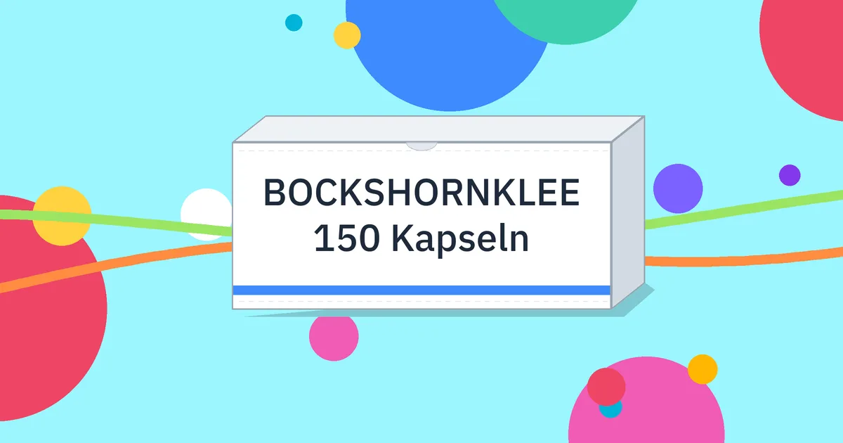Symbolbild: Packung mit der Aufschrift BOCKSHORNKLEE 150 Kapseln (PZN 18665289) – Verfügbarkeit und Bezug in Apotheken in Frankfurt am Main