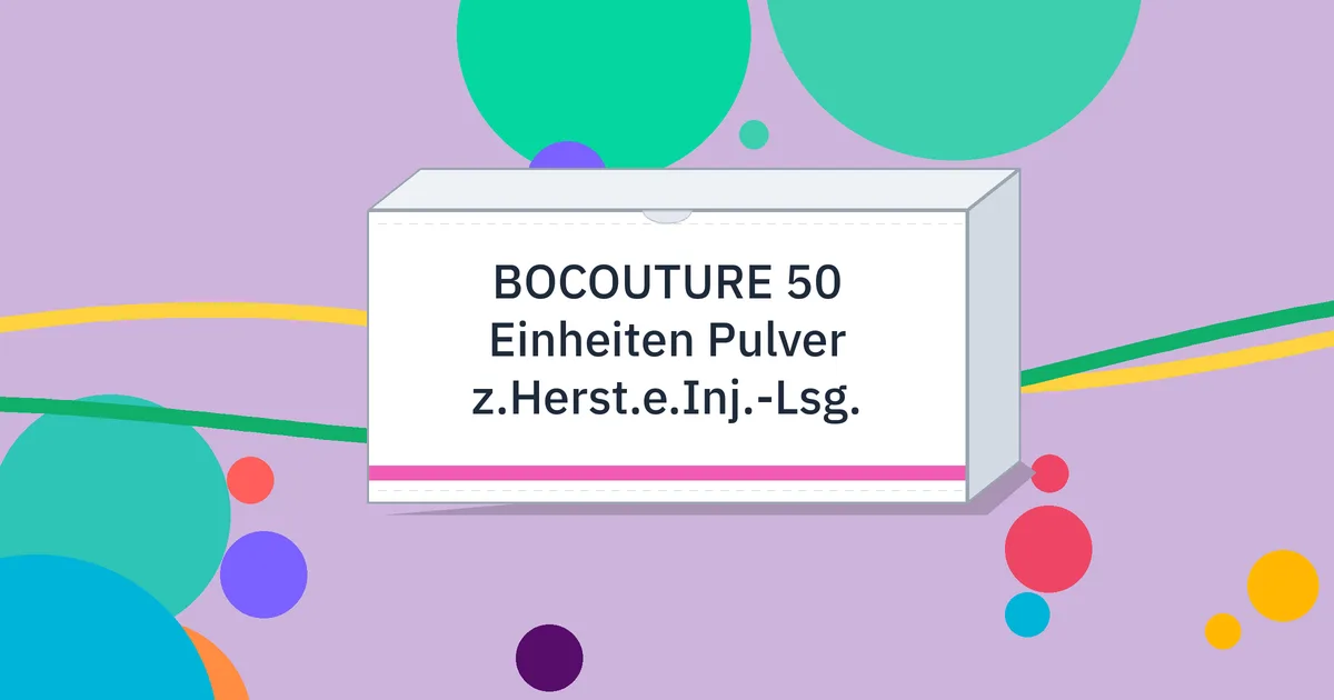 Symbolbild: Packung mit der Aufschrift BOCOUTURE 50 Einheiten Pulver z.Herst.e.Inj.-Lsg. (PZN 17447952) – Verfügbarkeit und Bezug in Apotheken in Frankfurt am Main