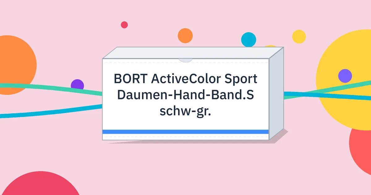 Symbolbild: Packung mit der Aufschrift BORT ActiveColor Sport Daumen-Hand-Band.S schw-gr. (PZN 12573913) – Verfügbarkeit und Bezug in Apotheken in Frankfurt am Main