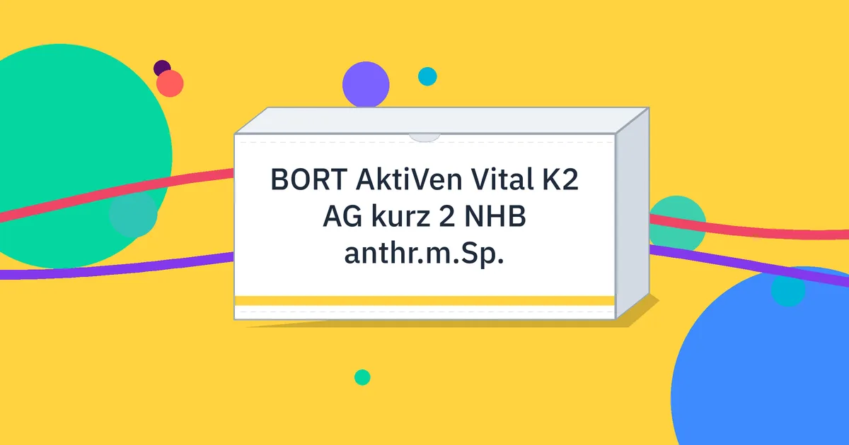 Symbolbild: Packung mit der Aufschrift BORT AktiVen Vital K2 AG kurz 2 NHB anthr.m.Sp. (PZN 13734554) – Verfügbarkeit und Bezug in Apotheken in Frankfurt am Main