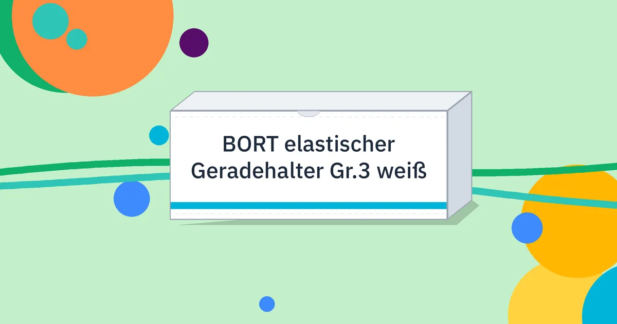 Symbolbild: Packung mit der Aufschrift BORT elastischer Geradehalter Gr.3 weiß (PZN 10995277) – Verfügbarkeit und Bezug in Apotheken in Frankfurt am Main