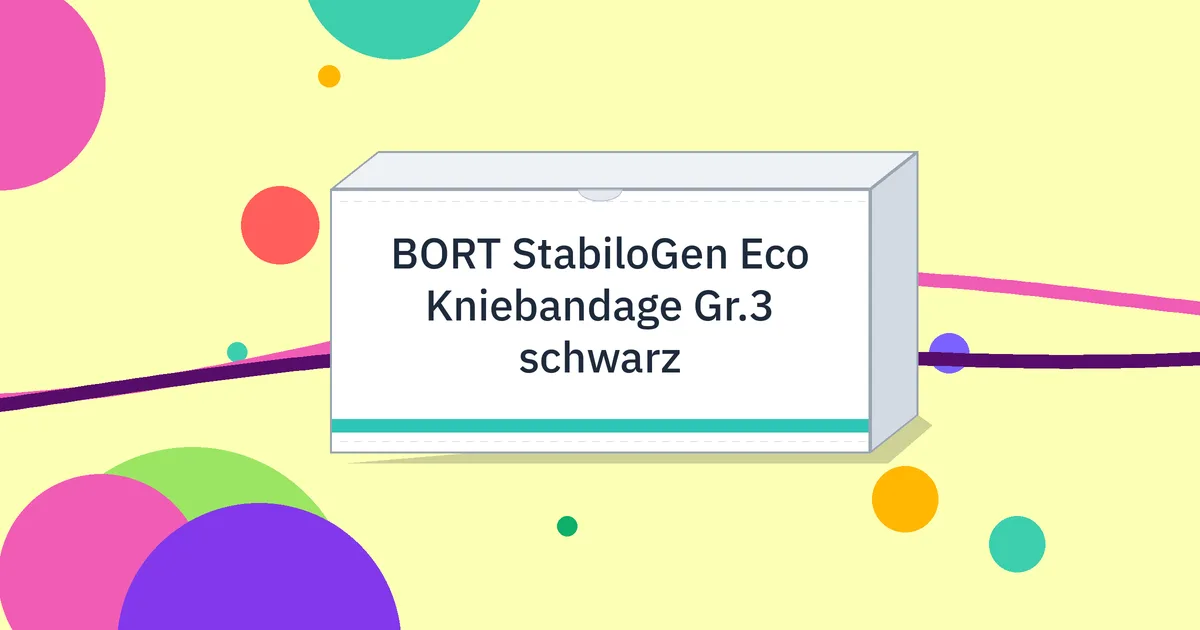 Symbolbild: Packung mit der Aufschrift BORT StabiloGen Eco Kniebandage Gr.3 schwarz (PZN 16845099) – Verfügbarkeit und Bezug in Apotheken in Frankfurt am Main