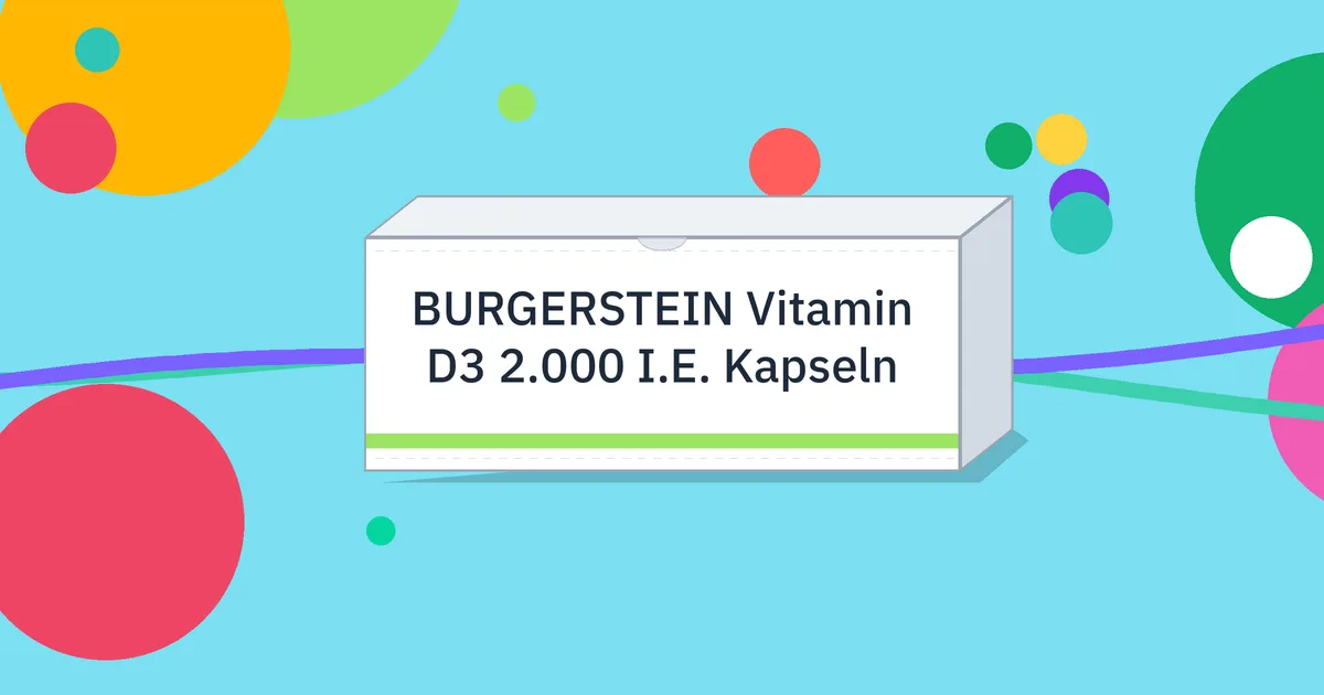 Symbolbild: Packung mit der Aufschrift BURGERSTEIN Vitamin D3 2.000 I.E. Kapseln (PZN 20542097) – Verfügbarkeit und Bezug in Apotheken in Frankfurt am Main