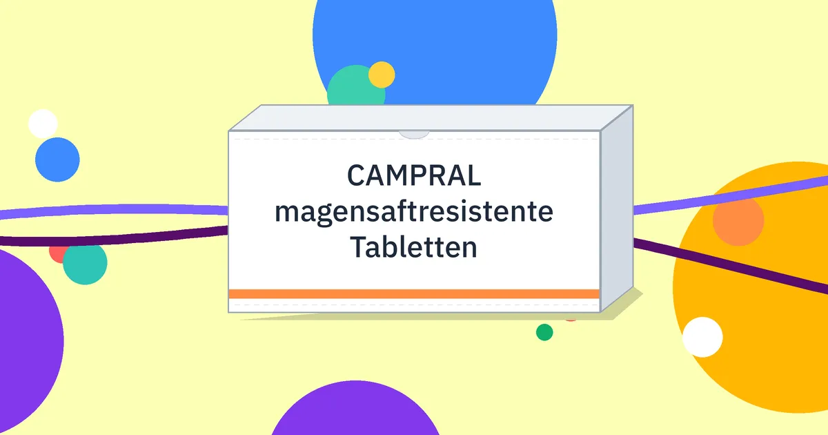 Symbolbild: Packung mit der Aufschrift CAMPRAL magensaftresistente Tabletten (PZN 03822429) – Verfügbarkeit und Bezug in Apotheken in Frankfurt am Main
