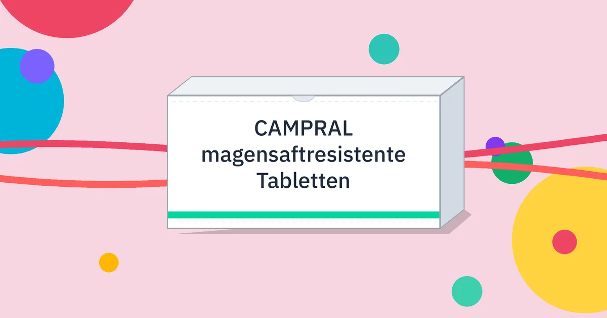 Symbolbild: Packung mit der Aufschrift CAMPRAL magensaftresistente Tabletten (PZN 00954521) – Verfügbarkeit und Bezug in Apotheken in Frankfurt am Main