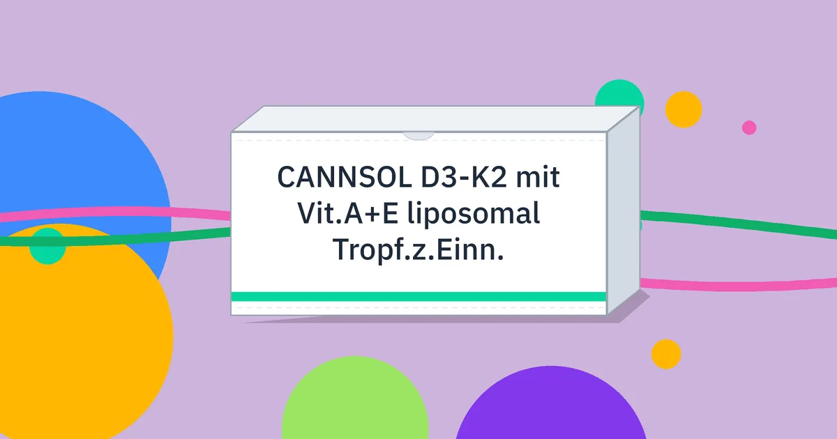 Symbolbild: Packung mit der Aufschrift CANNSOL D3-K2 mit Vit.A+E liposomal Tropf.z.Einn. (PZN 20016084) – Verfügbarkeit und Bezug in Apotheken in Frankfurt am Main