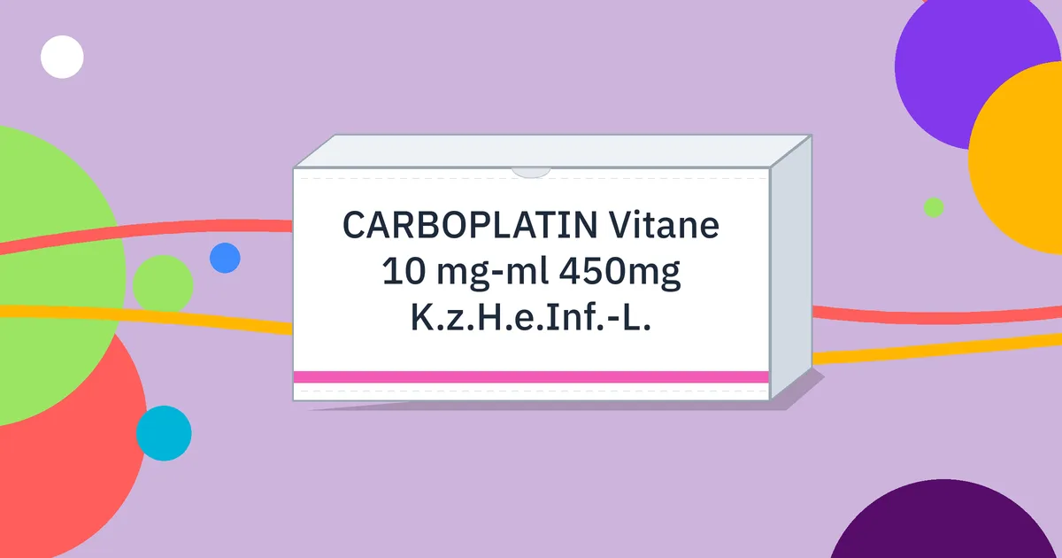 Symbolbild: Packung mit der Aufschrift CARBOPLATIN Vitane 10 mg-ml 450mg K.z.H.e.Inf.-L. (PZN 15434508) – Verfügbarkeit und Bezug in Apotheken in Frankfurt am Main