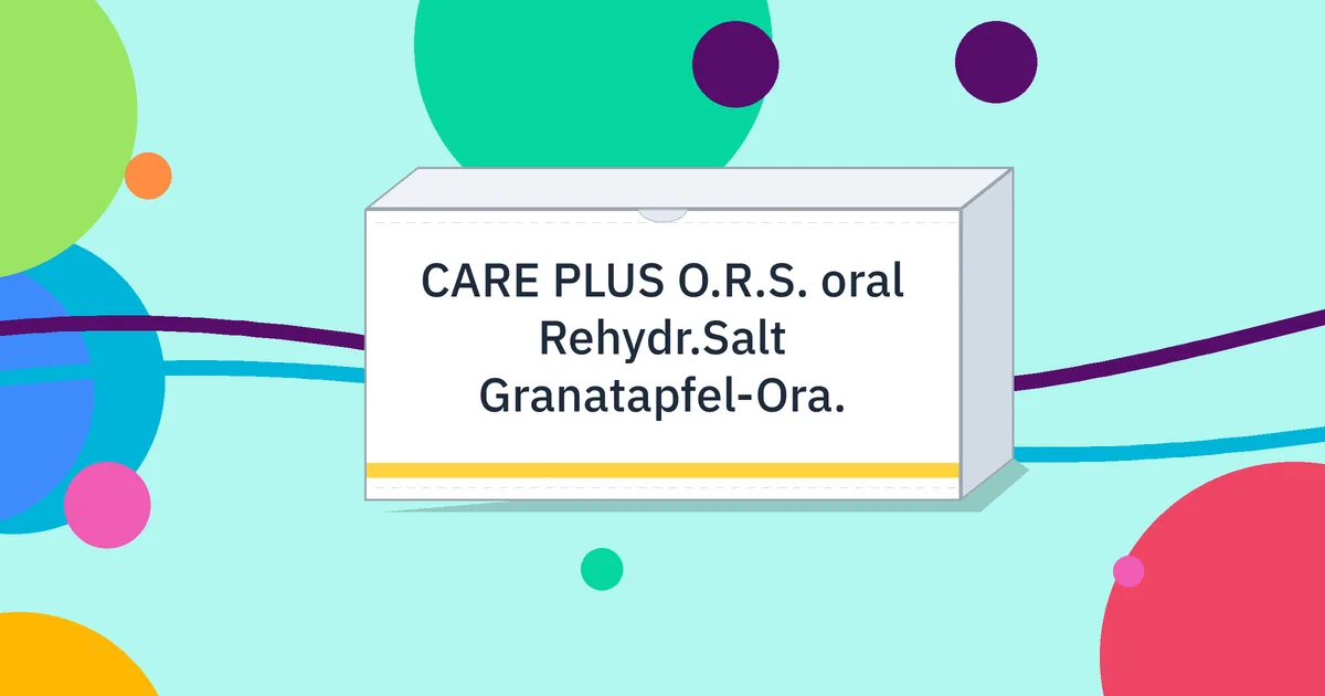 Symbolbild: Packung mit der Aufschrift CARE PLUS O.R.S. oral Rehydr.Salt Granatapfel-Ora. (PZN 14852830) – Verfügbarkeit und Bezug in Apotheken in Frankfurt am Main