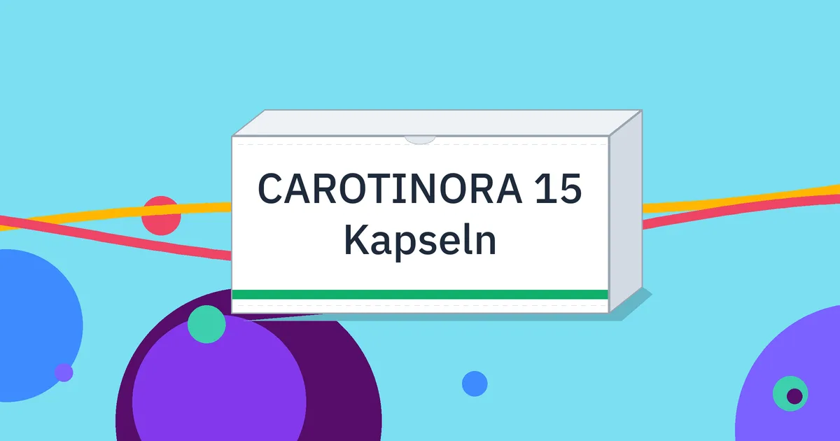Symbolbild: Packung mit der Aufschrift CAROTINORA 15 Kapseln (PZN 11594474) – Verfügbarkeit und Bezug in Apotheken in Frankfurt am Main