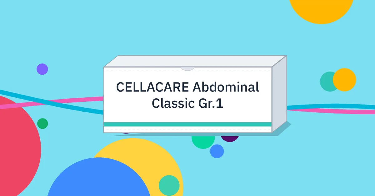 Symbolbild: Packung mit der Aufschrift CELLACARE Abdominal Classic Gr.1 (PZN 20549099) – Verfügbarkeit und Bezug in Apotheken in Frankfurt am Main
