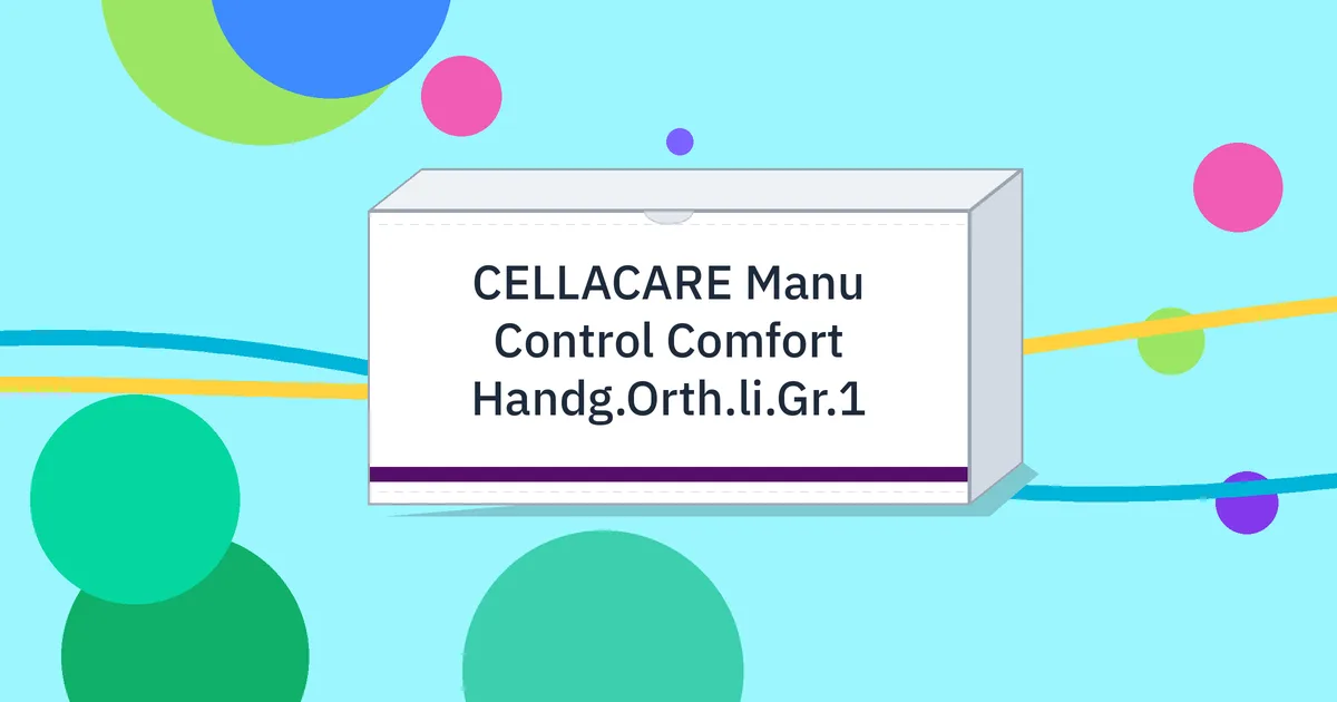 Symbolbild: Packung mit der Aufschrift CELLACARE Manu Control Comfort Handg.Orth.li.Gr.1 (PZN 16738825) – Verfügbarkeit und Bezug in Apotheken in Frankfurt am Main