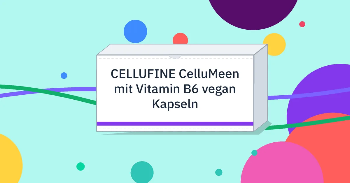 Symbolbild: Packung mit der Aufschrift CELLUFINE CelluMeen mit Vitamin B6 vegan Kapseln (PZN 16842824) – Verfügbarkeit und Bezug in Apotheken in Frankfurt am Main