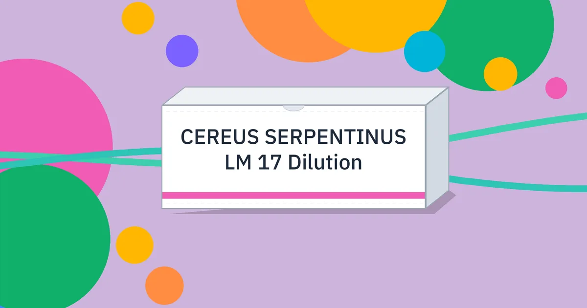 Symbolbild: Packung mit der Aufschrift CEREUS SERPENTINUS LM 17 Dilution (PZN 13437649) – Verfügbarkeit und Bezug in Apotheken in Frankfurt am Main