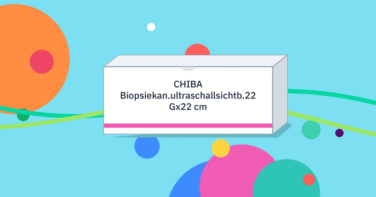 Symbolbild: Packung mit der Aufschrift CHIBA Biopsiekan.ultraschallsichtb.22 Gx22 cm (PZN 03933471) – Verfügbarkeit und Bezug in Apotheken in Frankfurt am Main