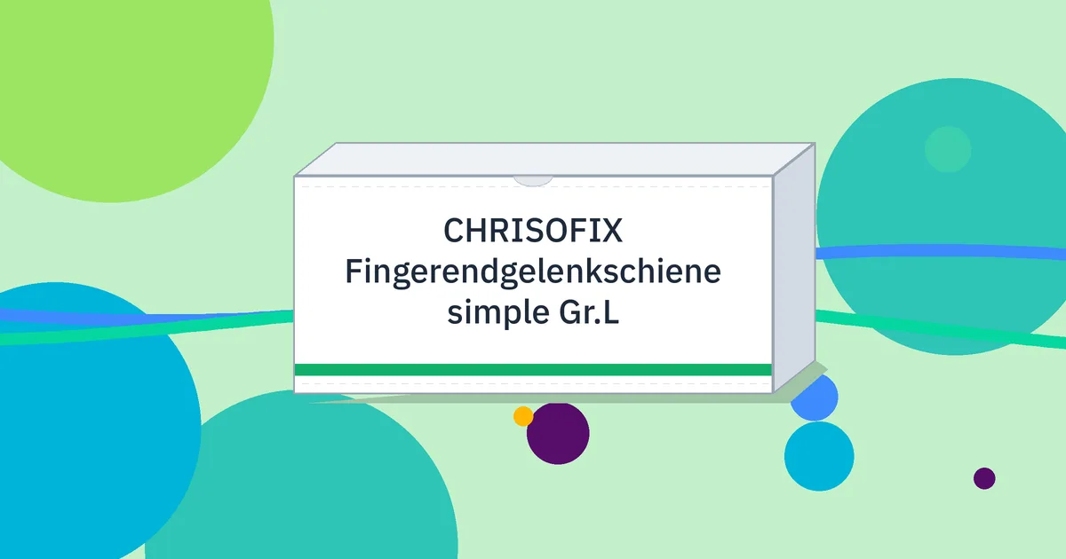 Symbolbild: Packung mit der Aufschrift CHRISOFIX Fingerendgelenkschiene simple Gr.L (PZN 09913699) – Verfügbarkeit und Bezug in Apotheken in Frankfurt am Main