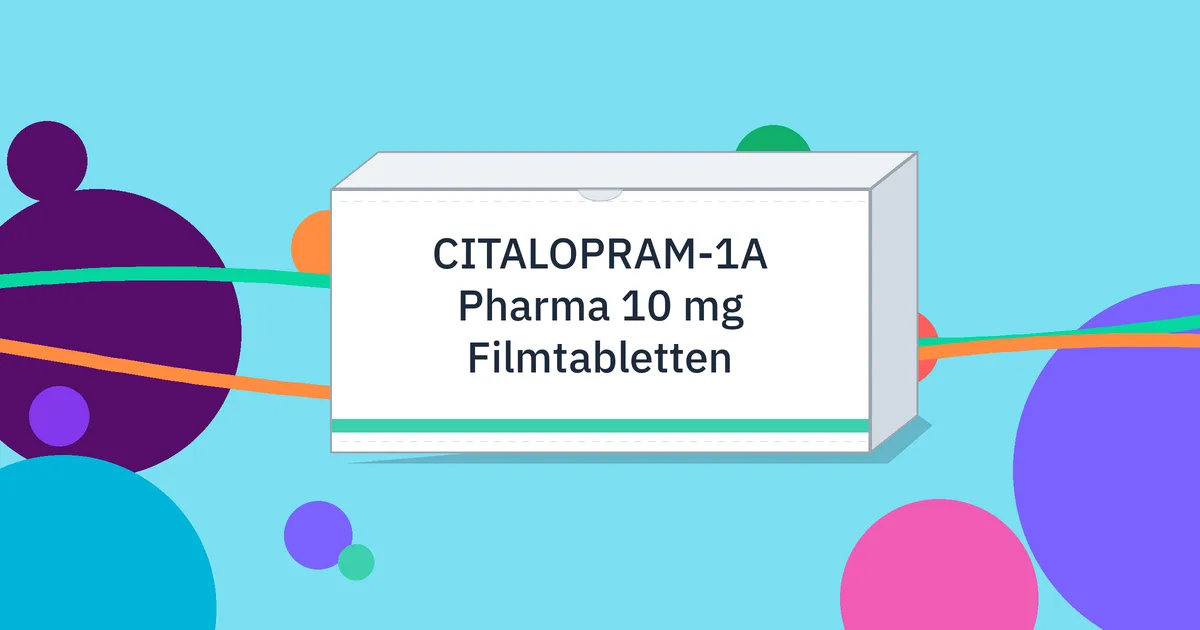 Symbolbild: Packung mit der Aufschrift CITALOPRAM-1A Pharma 10 mg Filmtabletten (PZN 03872841) – Verfügbarkeit und Bezug in Apotheken in Frankfurt am Main