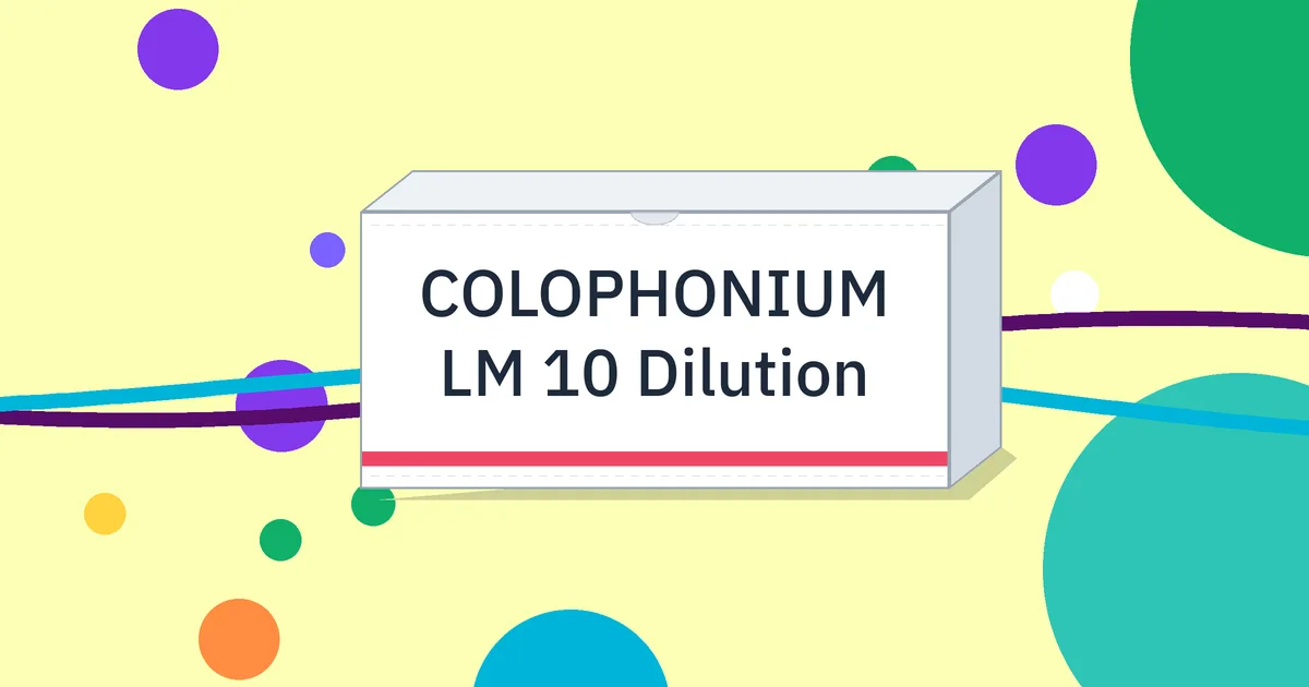 Symbolbild: Packung mit der Aufschrift COLOPHONIUM LM 10 Dilution (PZN 13448274) – Verfügbarkeit und Bezug in Apotheken in Frankfurt am Main