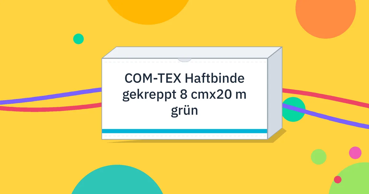 Symbolbild: Packung mit der Aufschrift COM-TEX Haftbinde gekreppt 8 cmx20 m grün (PZN 03082932) – Verfügbarkeit und Bezug in Apotheken in Frankfurt am Main
