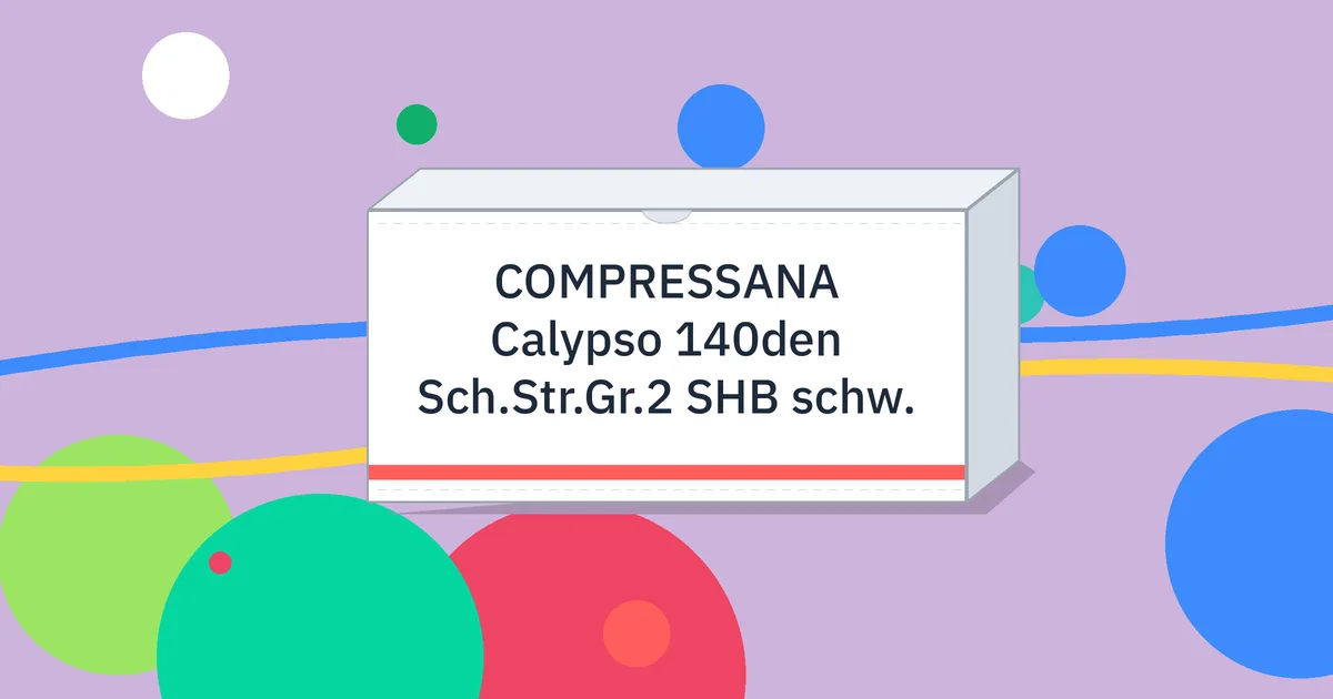 Symbolbild: Packung mit der Aufschrift COMPRESSANA Calypso 140den Sch.Str.Gr.2 SHB schw. (PZN 03115620) – Verfügbarkeit und Bezug in Apotheken in Frankfurt am Main