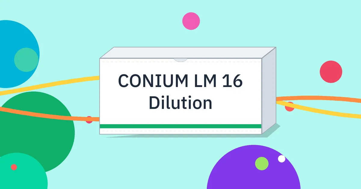 Symbolbild: Packung mit der Aufschrift CONIUM LM 16 Dilution (PZN 12833113) – Verfügbarkeit und Bezug in Apotheken in Frankfurt am Main