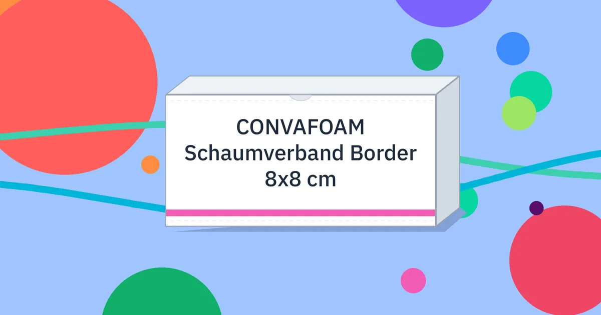 Symbolbild: Packung mit der Aufschrift CONVAFOAM Schaumverband Border 8x8 cm (PZN 20101393) – Verfügbarkeit und Bezug in Apotheken in Frankfurt am Main