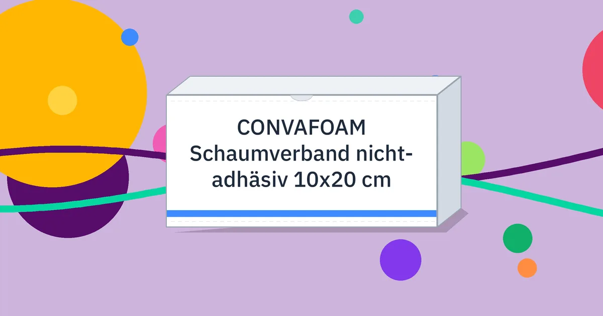 Symbolbild: Packung mit der Aufschrift CONVAFOAM Schaumverband nicht-adhäsiv 10x20 cm (PZN 19883249) – Verfügbarkeit und Bezug in Apotheken in Frankfurt am Main