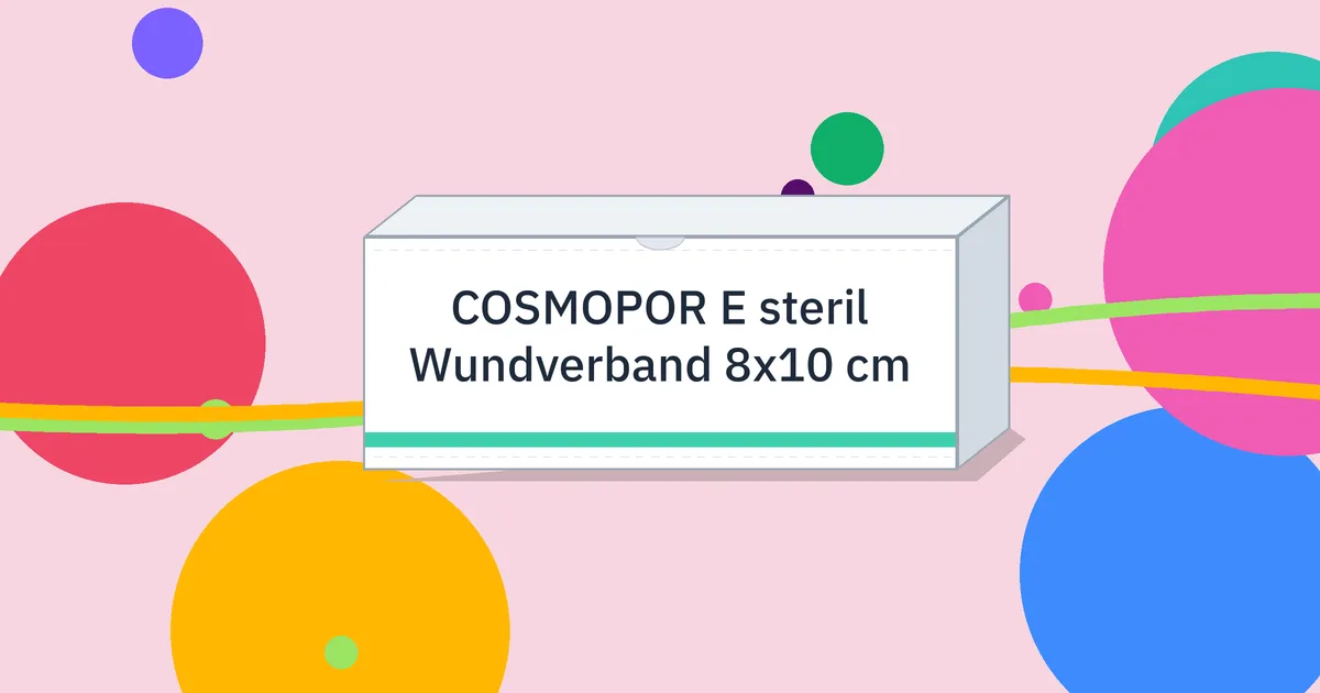 Symbolbild: Packung mit der Aufschrift COSMOPOR E steril Wundverband 8x10 cm (PZN 17755725) – Verfügbarkeit und Bezug in Apotheken in Frankfurt am Main