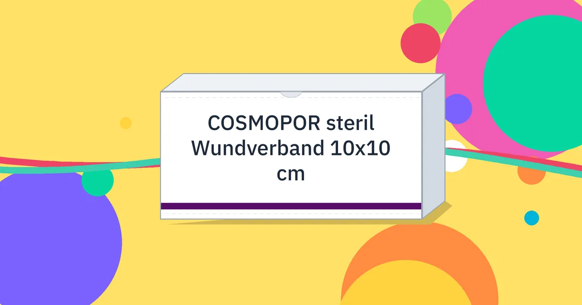 Symbolbild: Packung mit der Aufschrift COSMOPOR steril Wundverband 10x10 cm (PZN 17451072) – Verfügbarkeit und Bezug in Apotheken in Frankfurt am Main