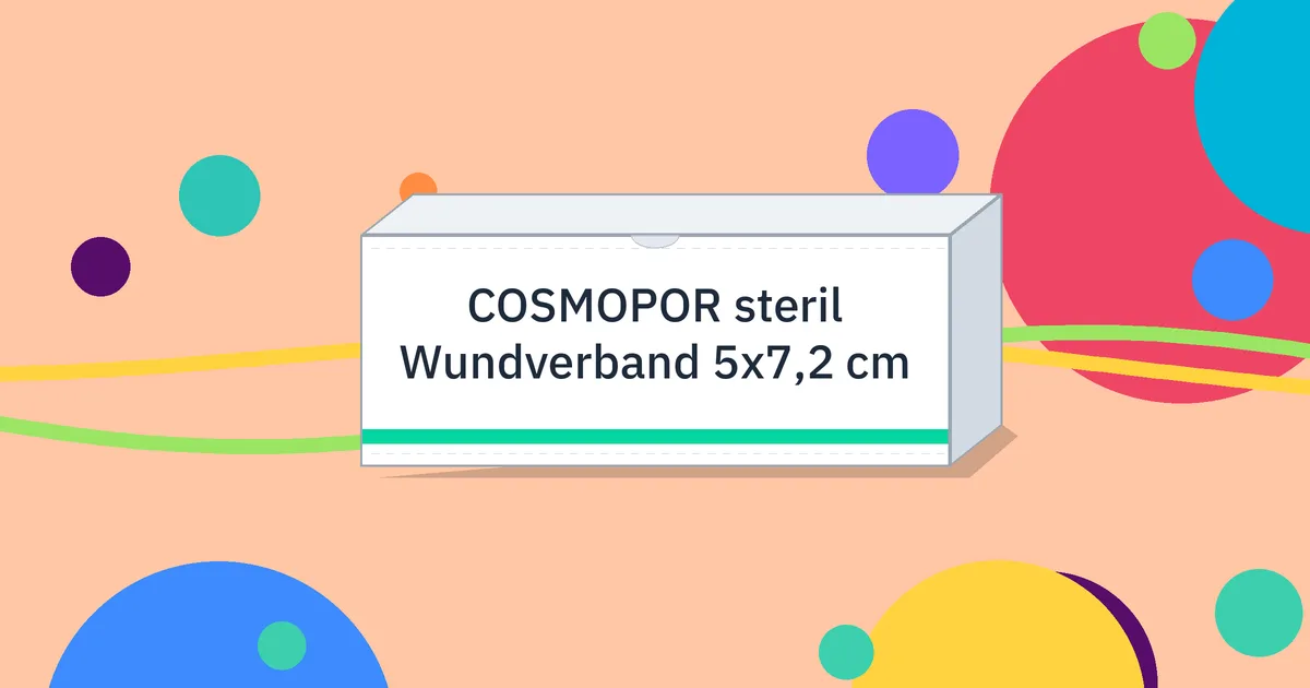 Symbolbild: Packung mit der Aufschrift COSMOPOR steril Wundverband 5x7,2 cm (PZN 18744528) – Verfügbarkeit und Bezug in Apotheken in Frankfurt am Main