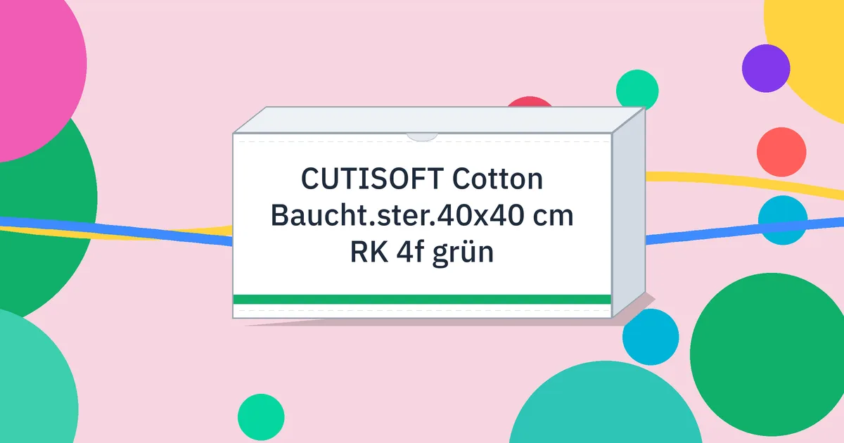 Symbolbild: Packung mit der Aufschrift CUTISOFT Cotton Baucht.ster.40x40 cm RK 4f grün (PZN 03902743) – Verfügbarkeit und Bezug in Apotheken in Frankfurt am Main