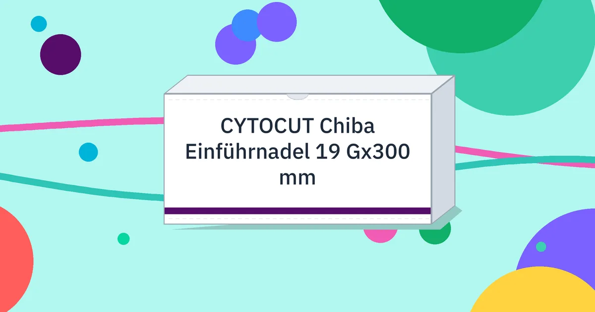 Symbolbild: Packung mit der Aufschrift CYTOCUT Chiba Einführnadel 19 Gx300 mm (PZN 16919283) – Verfügbarkeit und Bezug in Apotheken in Frankfurt am Main