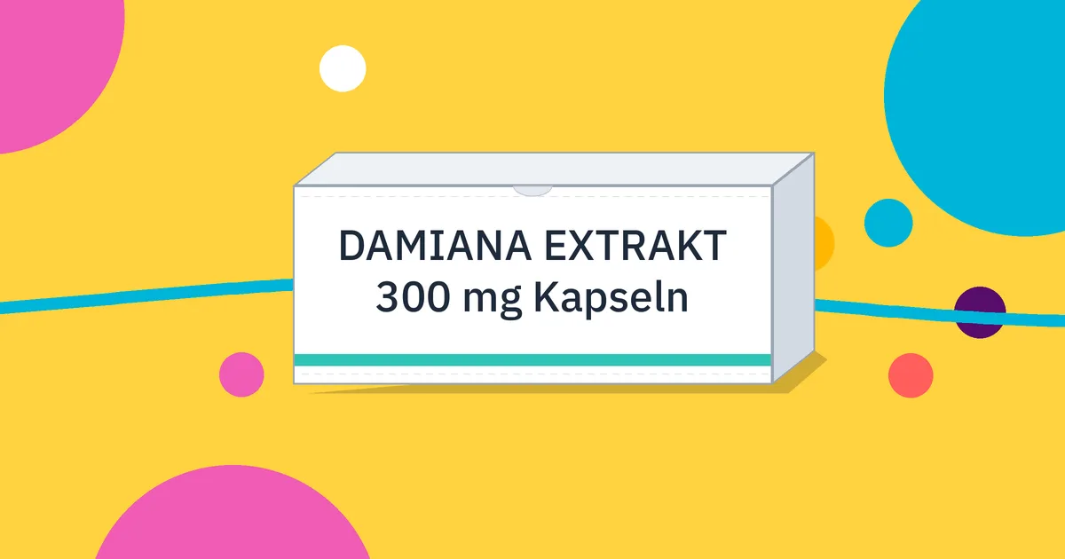 Symbolbild: Packung mit der Aufschrift DAMIANA EXTRAKT 300 mg Kapseln (PZN 15737108) – Verfügbarkeit und Bezug in Apotheken in Frankfurt am Main