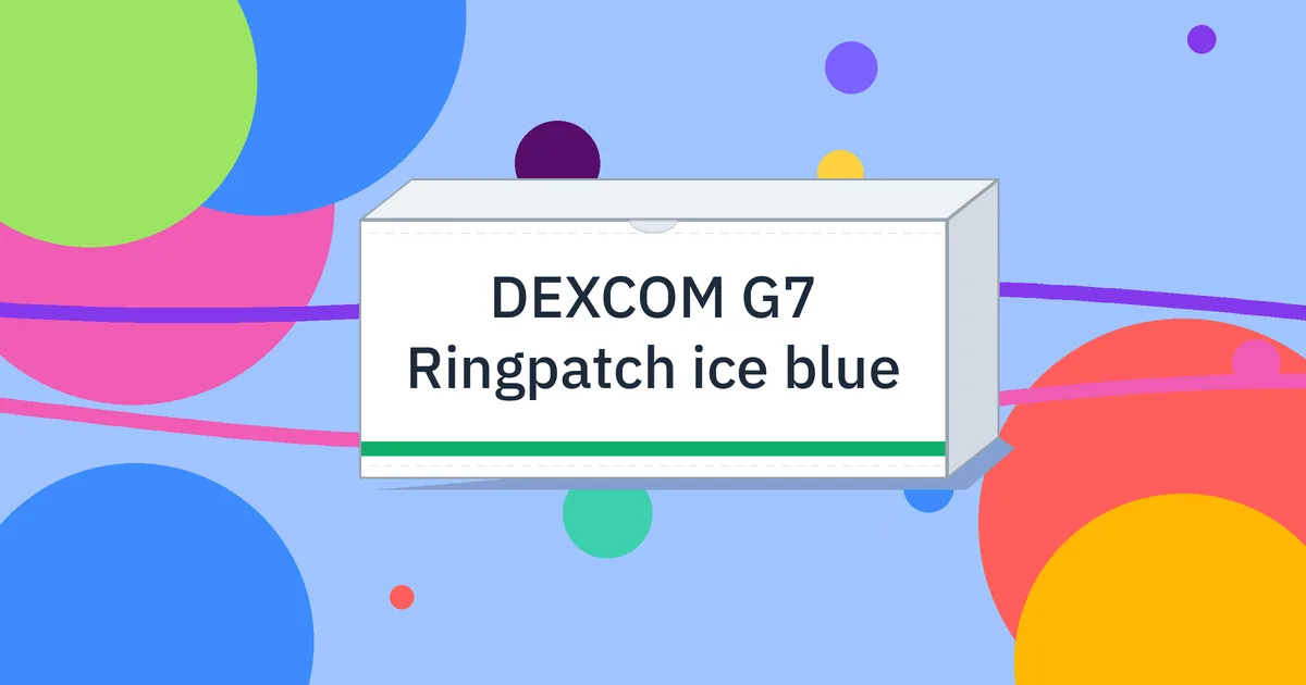 Symbolbild: Packung mit der Aufschrift DEXCOM G7 Ringpatch ice blue (PZN 19865777) – Verfügbarkeit und Bezug in Apotheken in Frankfurt am Main