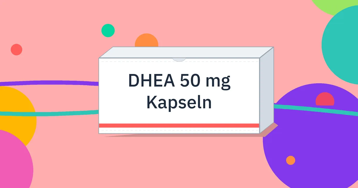 Symbolbild: Packung mit der Aufschrift DHEA 50 mg Kapseln (PZN 18718241) – Verfügbarkeit und Bezug in Apotheken in Frankfurt am Main