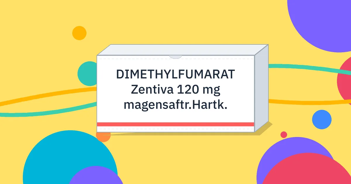 Symbolbild: Packung mit der Aufschrift DIMETHYLFUMARAT Zentiva 120 mg magensaftr.Hartk. (PZN 18117659) – Verfügbarkeit und Bezug in Apotheken in Frankfurt am Main