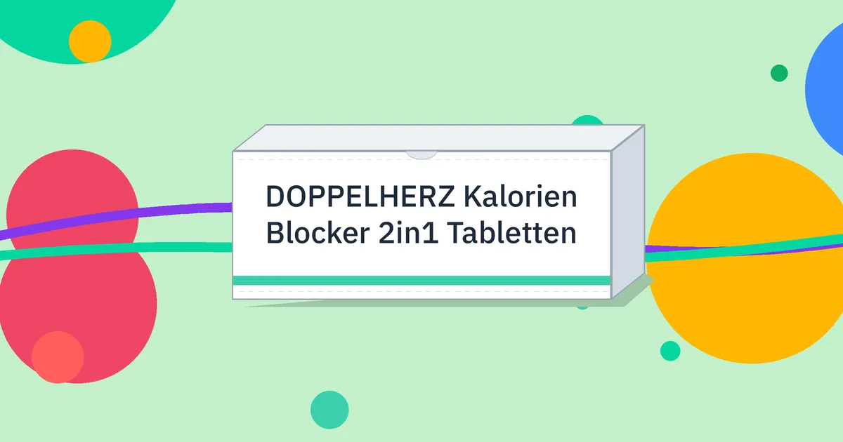 Symbolbild: Packung mit der Aufschrift DOPPELHERZ Kalorien Blocker 2in1 Tabletten (PZN 17396255) – Verfügbarkeit und Bezug in Apotheken in Frankfurt am Main