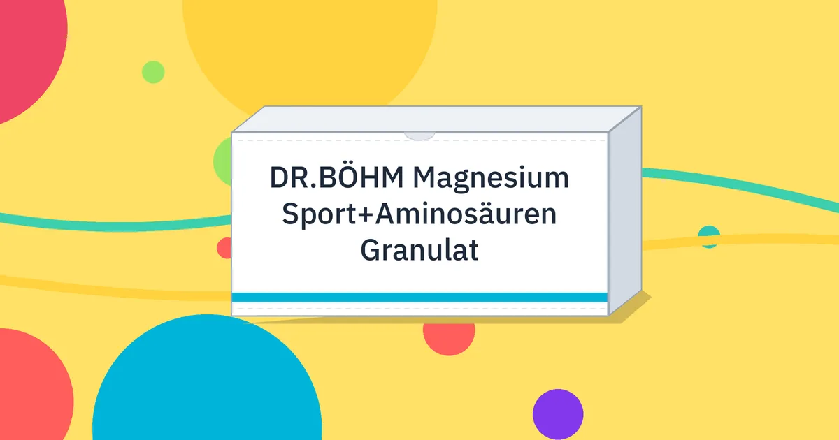 Symbolbild: Packung mit der Aufschrift DR.BÖHM Magnesium Sport+Aminosäuren Granulat (PZN 19697452) – Verfügbarkeit und Bezug in Apotheken in Frankfurt am Main