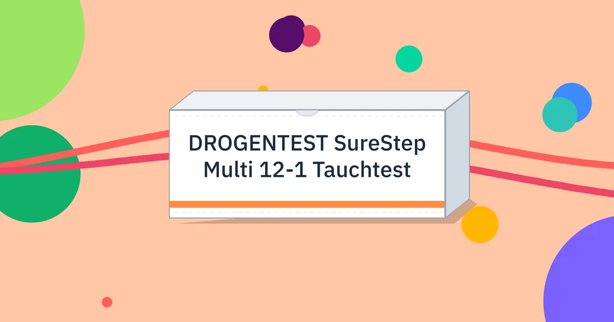 Symbolbild: Packung mit der Aufschrift DROGENTEST SureStep Multi 12-1 Tauchtest (PZN 16589383) – Verfügbarkeit und Bezug in Apotheken in Frankfurt am Main