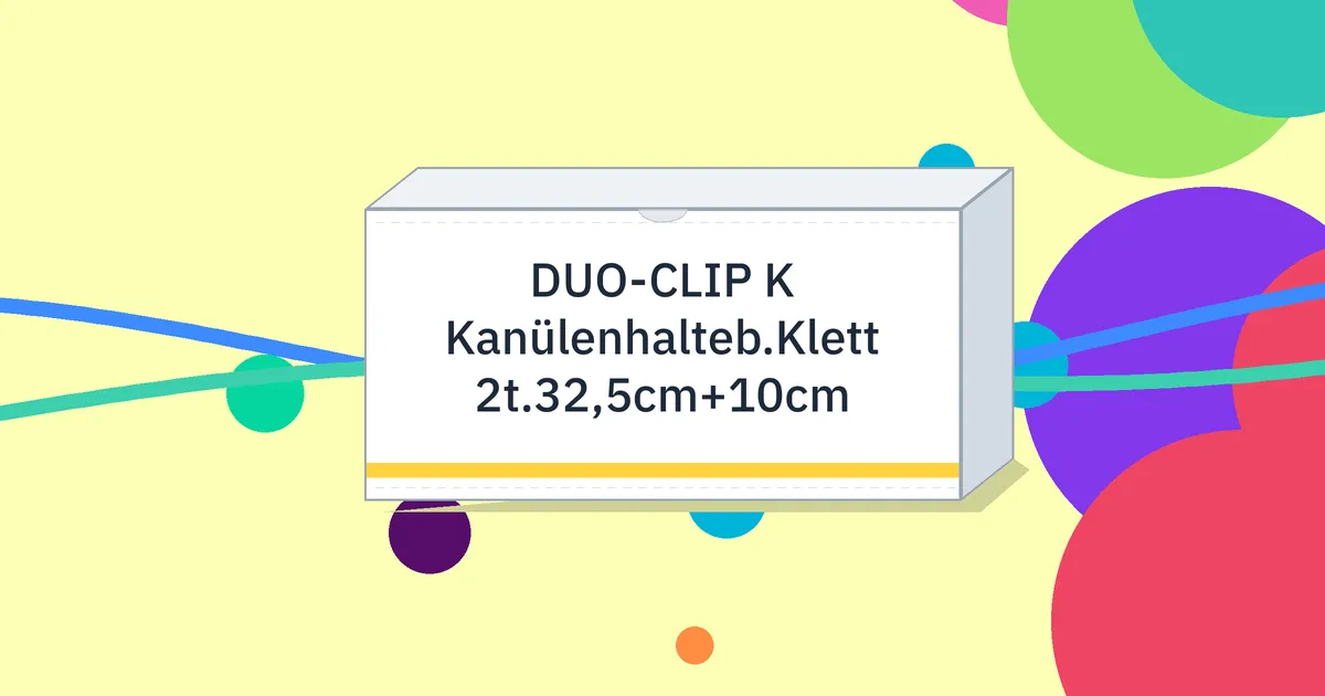 Symbolbild: Packung mit der Aufschrift DUO-CLIP K Kanülenhalteb.Klett 2t.32,5cm+10cm (PZN 16873730) – Verfügbarkeit und Bezug in Apotheken in Frankfurt am Main