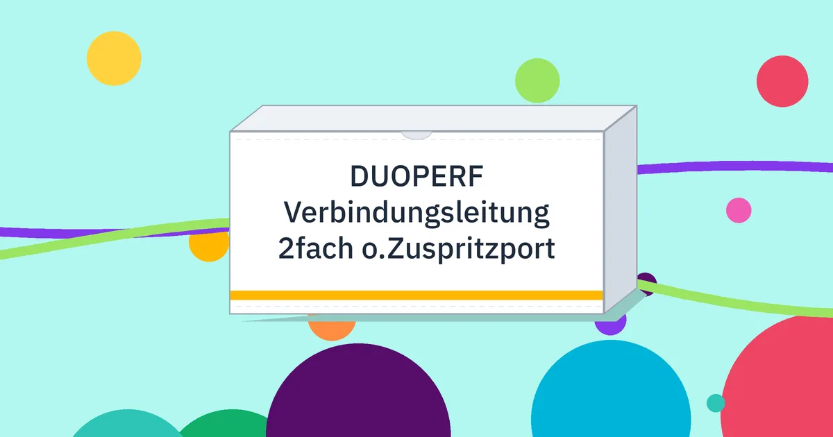 Symbolbild: Packung mit der Aufschrift DUOPERF Verbindungsleitung 2fach o.Zuspritzport (PZN 16704128) – Verfügbarkeit und Bezug in Apotheken in Frankfurt am Main