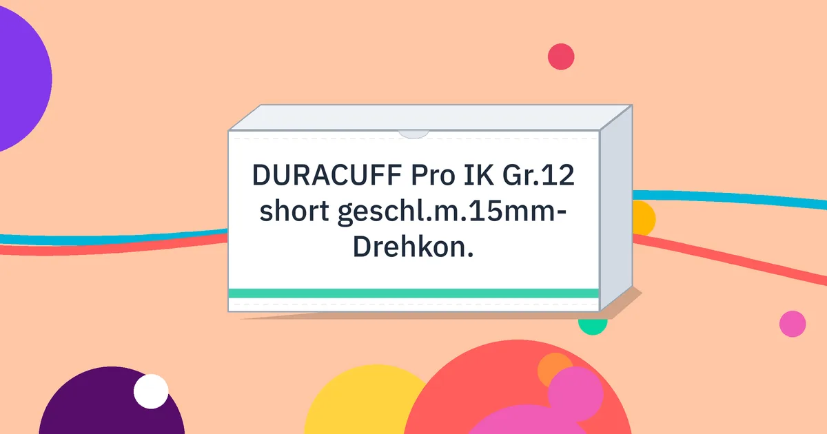 Symbolbild: Packung mit der Aufschrift DURACUFF Pro IK Gr.12 short geschl.m.15mm-Drehkon. (PZN 19244874) – Verfügbarkeit und Bezug in Apotheken in Frankfurt am Main