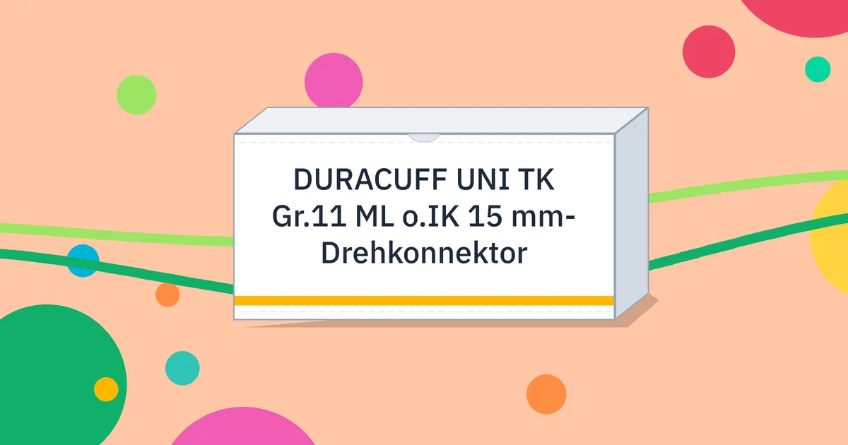 Symbolbild: Packung mit der Aufschrift DURACUFF UNI TK Gr.11 ML o.IK 15 mm-Drehkonnektor (PZN 04960990) – Verfügbarkeit und Bezug in Apotheken in Frankfurt am Main