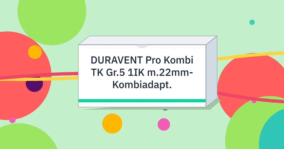Symbolbild: Packung mit der Aufschrift DURAVENT Pro Kombi TK Gr.5 1IK m.22mm-Kombiadapt. (PZN 19242680) – Verfügbarkeit und Bezug in Apotheken in Frankfurt am Main