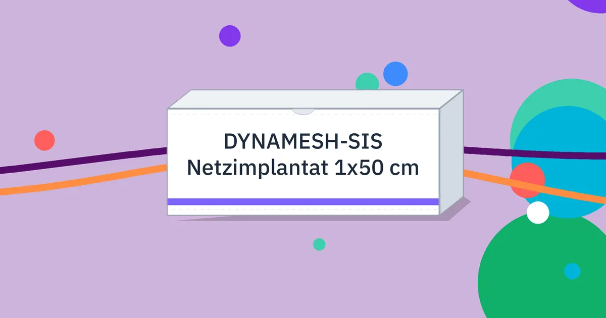 Symbolbild: Packung mit der Aufschrift DYNAMESH-SIS Netzimplantat 1x50 cm (PZN 19390156) – Verfügbarkeit und Bezug in Apotheken in Frankfurt am Main