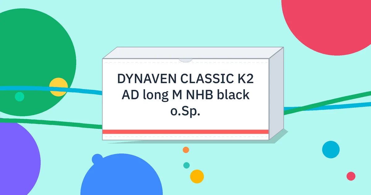 Symbolbild: Packung mit der Aufschrift DYNAVEN CLASSIC K2 AD long M NHB black o.Sp. (PZN 18417396) – Verfügbarkeit und Bezug in Apotheken in Frankfurt am Main