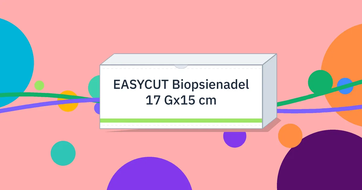 Symbolbild: Packung mit der Aufschrift EASYCUT Biopsienadel 17 Gx15 cm (PZN 16920895) – Verfügbarkeit und Bezug in Apotheken in Frankfurt am Main